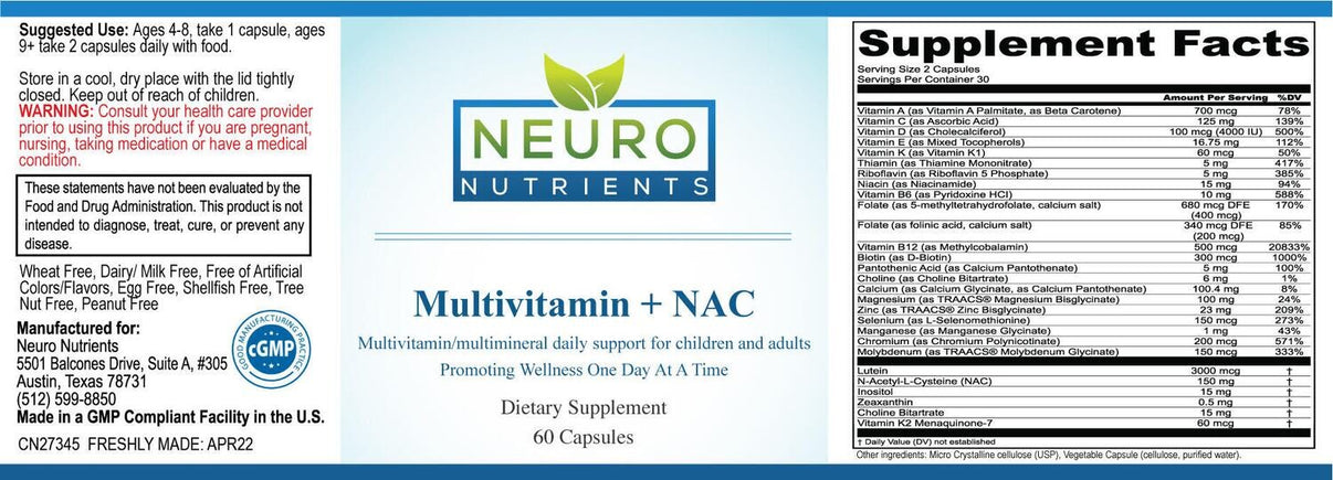 Neuro Nutrients Multivitamin + NAC Capsules – Alive and Well Shop